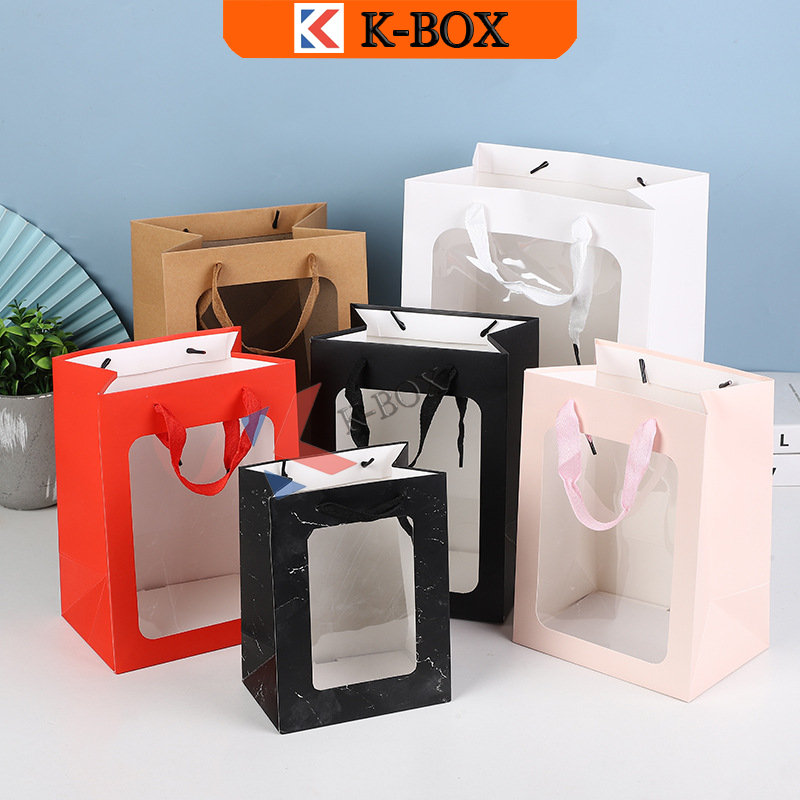 10PCS set Paper Bag Window Clear Window Gift Bags for Stuff Toys Flower ...