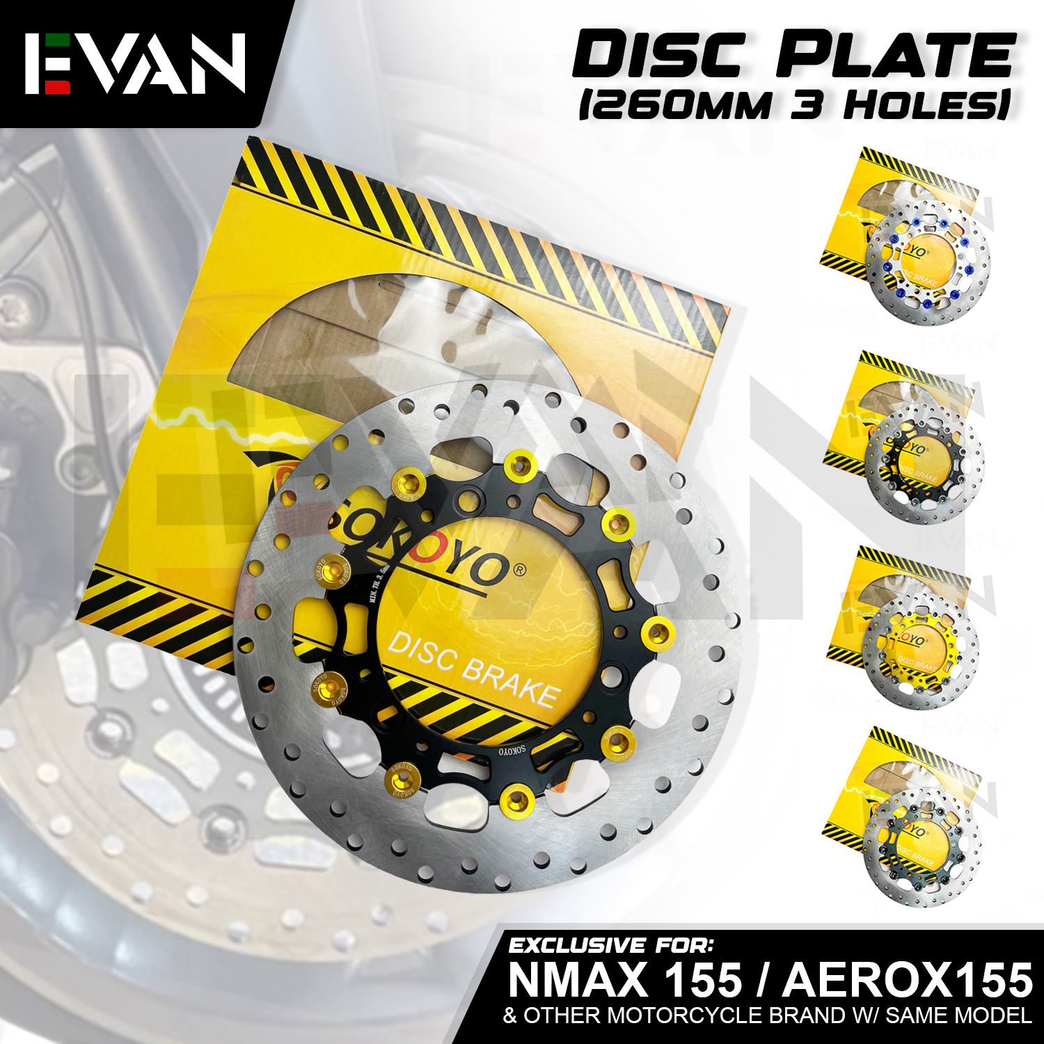 EVAN.PH Front Disc Brake For Yamaha Nvx 155/ Nmax 155/Aerox 155 Rotor 260MM 3 Holes Motorcycle ...