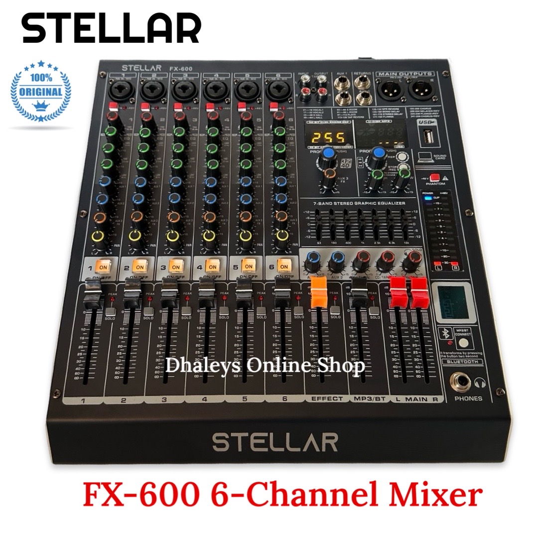 Stellar Professional Audio Mixer FX-600 6 channel Mixer +48V Phantom ...
