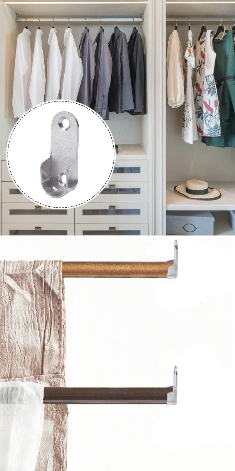 Wardrobe Clothes Tube Support Closet Rod Pole End Bracket Thicken ...