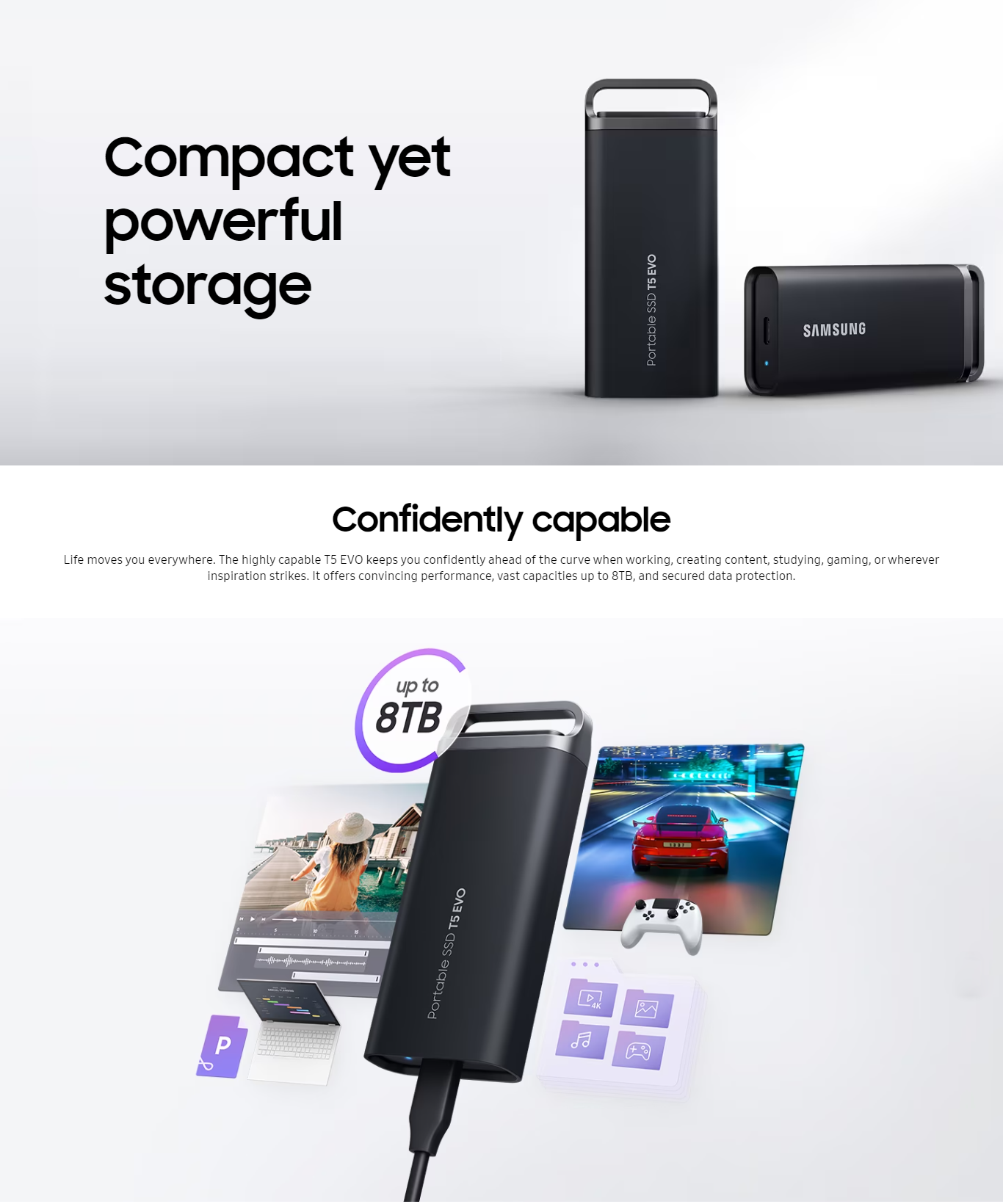 Samsung T5 EVO 2TB/4TB/8TB USB 3.2 Gen 1 Up to 460MB/s Transfer Speed Portable SSD Solid State ...