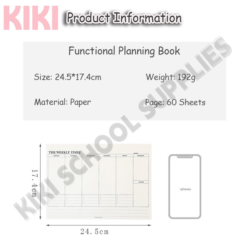 KK Monthly/Weekly Plan Tear-off Notes 60 Sheets Planner Notebook Sticky ...