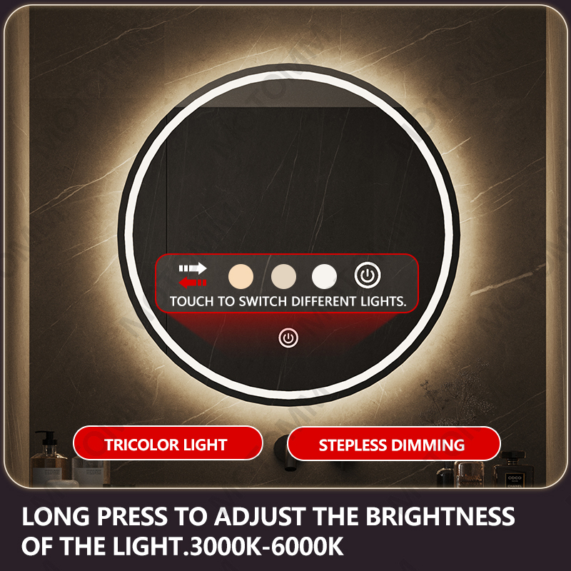 【Zivon】3in1 60cm Round LED Mirror Vanity Mirror With Lights Tricolor ...