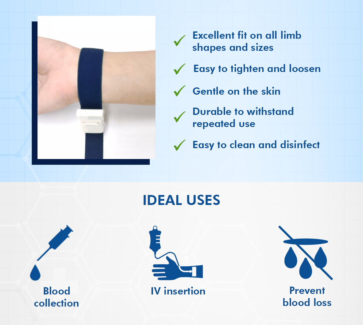 Adjustable Tourniquet (Blue) | Medical Hemostatic Tool | Elastic Strap ...