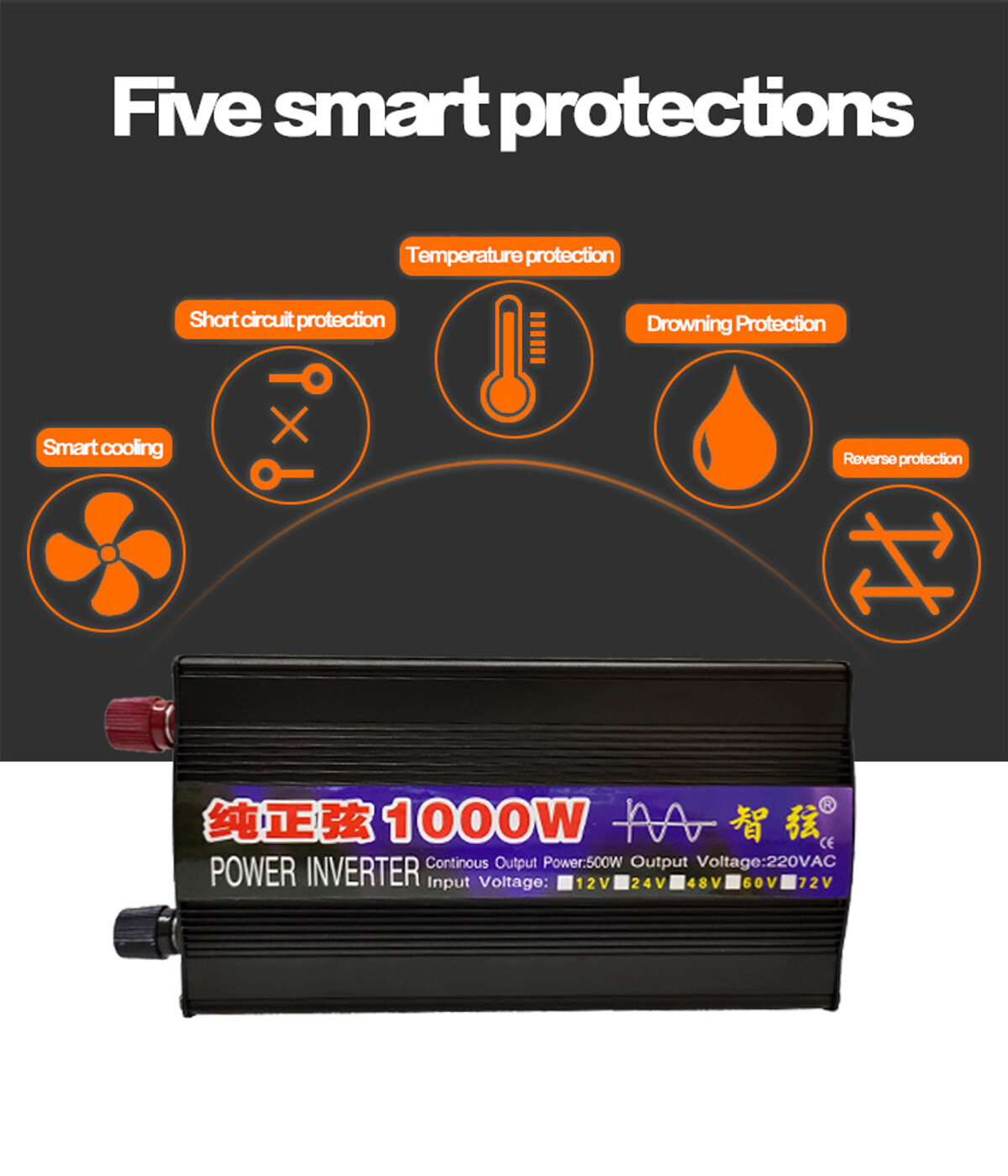 Pure Sine Wave Inverter Power Solar Car Inverters With DC 12V To AC ...