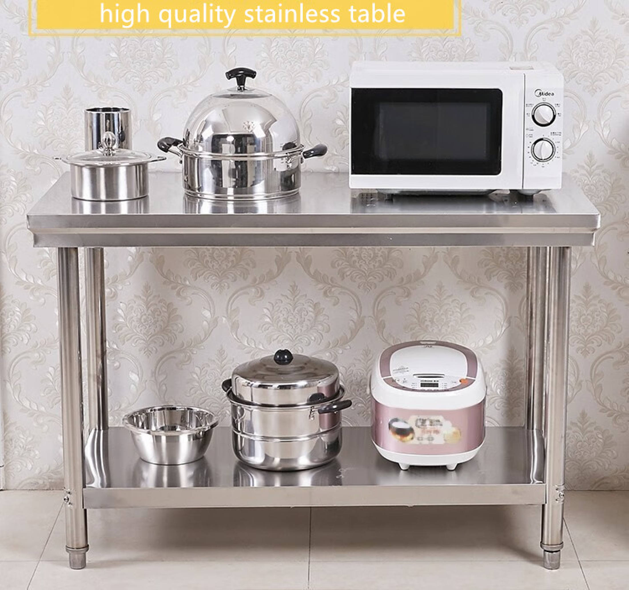 BABEDUO 2 Layer Stainless Kitchen Table Commercial Kitchen Prep Table ...