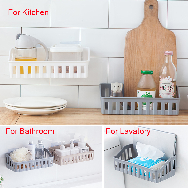 Bathroom Plastic Storage Rack Self Adhesive Seamless Kitchen Wall ...