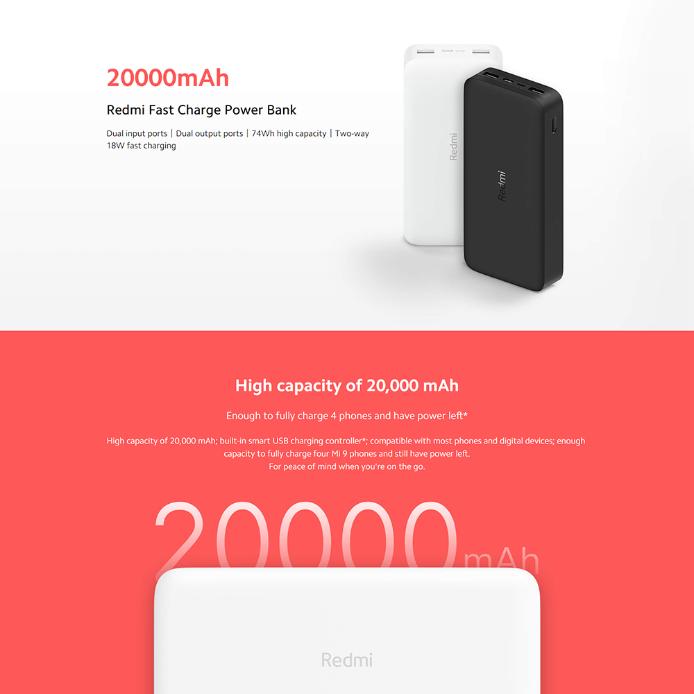 Xiaomi 20000mAh Redmi Fast Charge Power Bank 18W Bank Fast Charging ...
