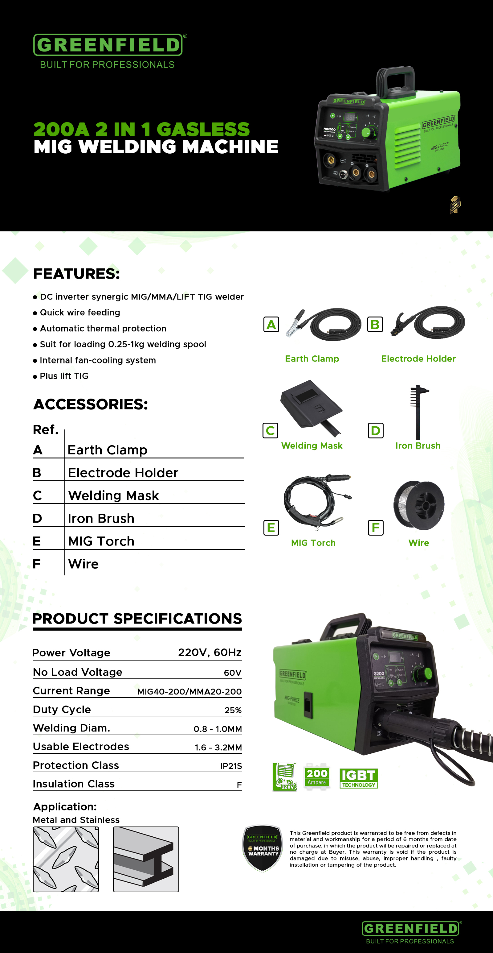Greenfield MIG/MMA 2-IN-1 200A Inverter Welding Machine Plus TIG ...