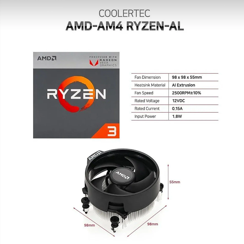 AMD Wraith Stealth Heatsink Cooler 65W / 105W Socket AM4 For Ryzen ...