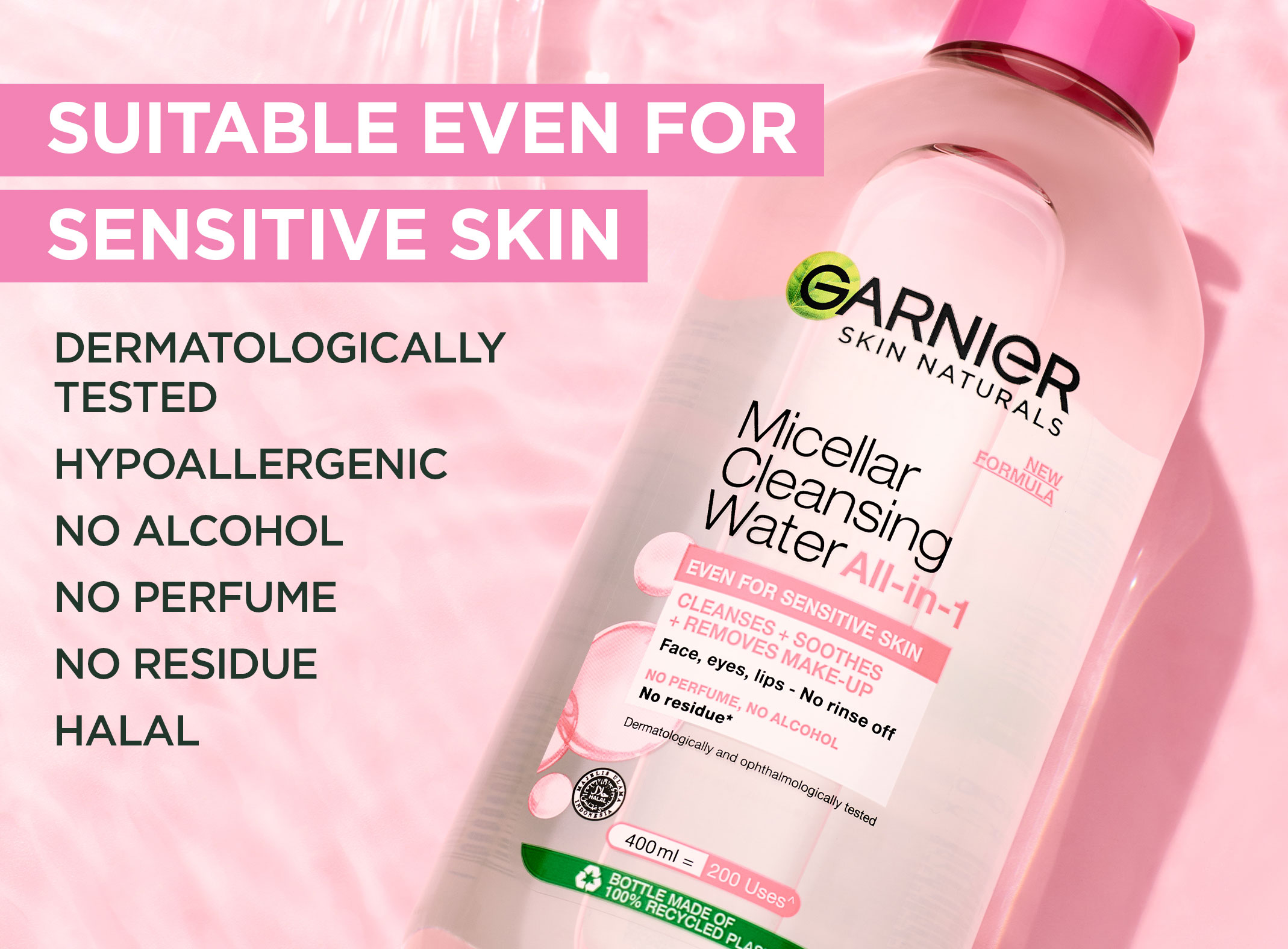 Garnier Pink Micellar Water Makeup Remover, Facial Cleanser, Toner ...