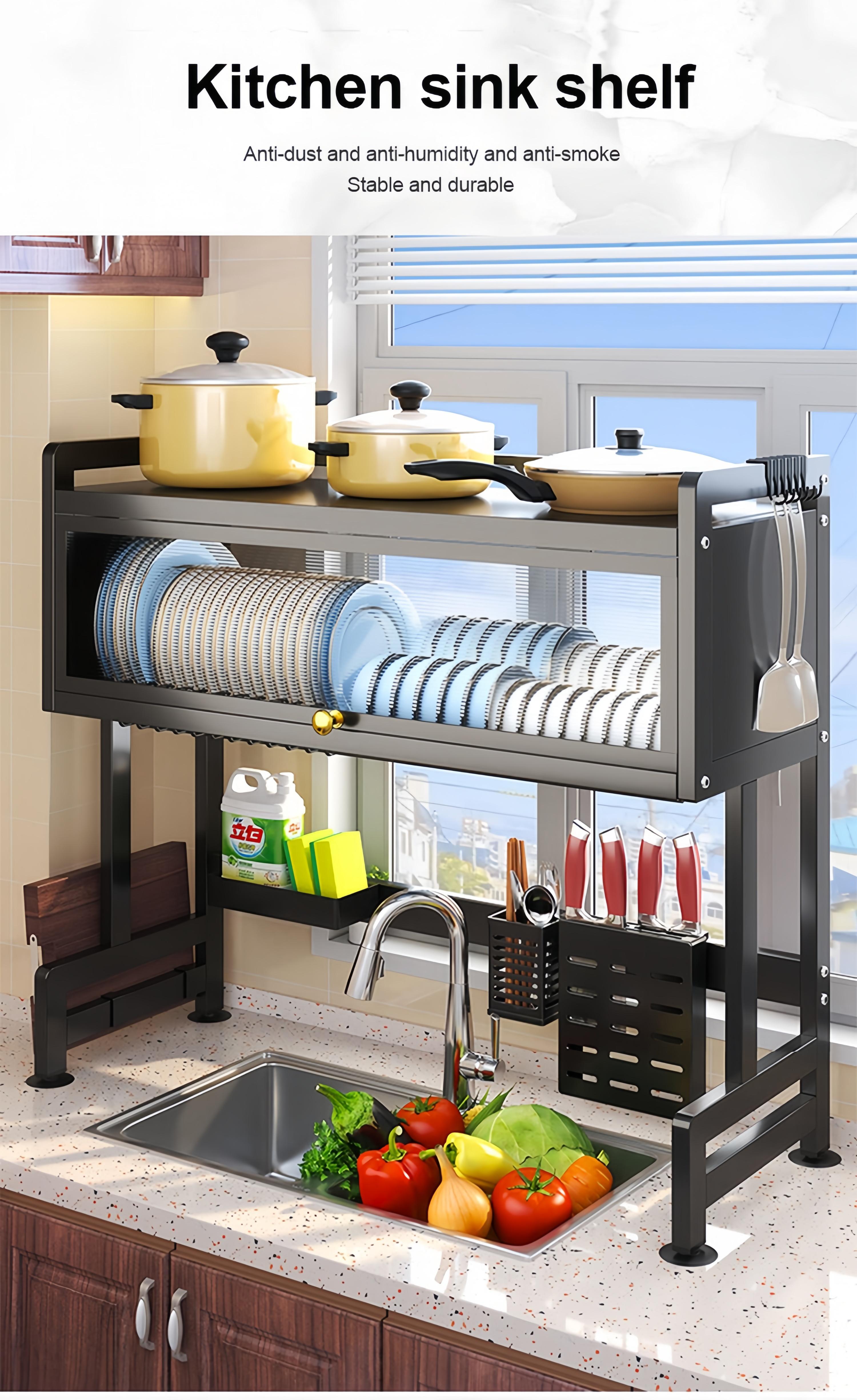 Multifunctional kitchen dust-proof storage rack with cabinet door dish ...
