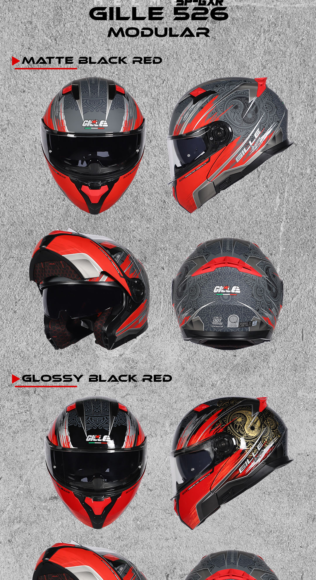 Gille Helmet SH-526 SP-GXR Modular Motorcycle Modular Helmet Dual Visor ...