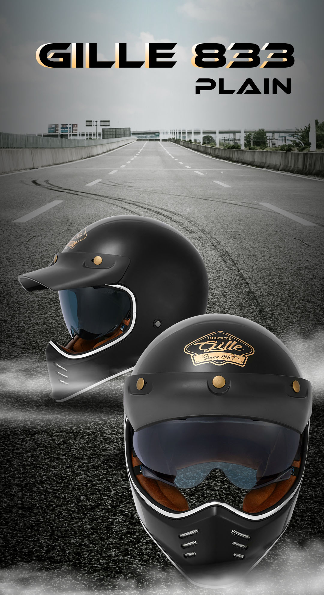 Gille Helmet 833 CLASSIC Plain Retro Motorcycle Helmet Full Face Dual ...