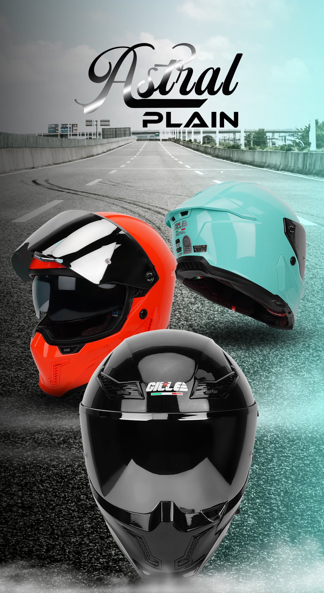 GILLE ASTRAL Plain Color Motorcycle Helmet Full Face Dual Visor With ...