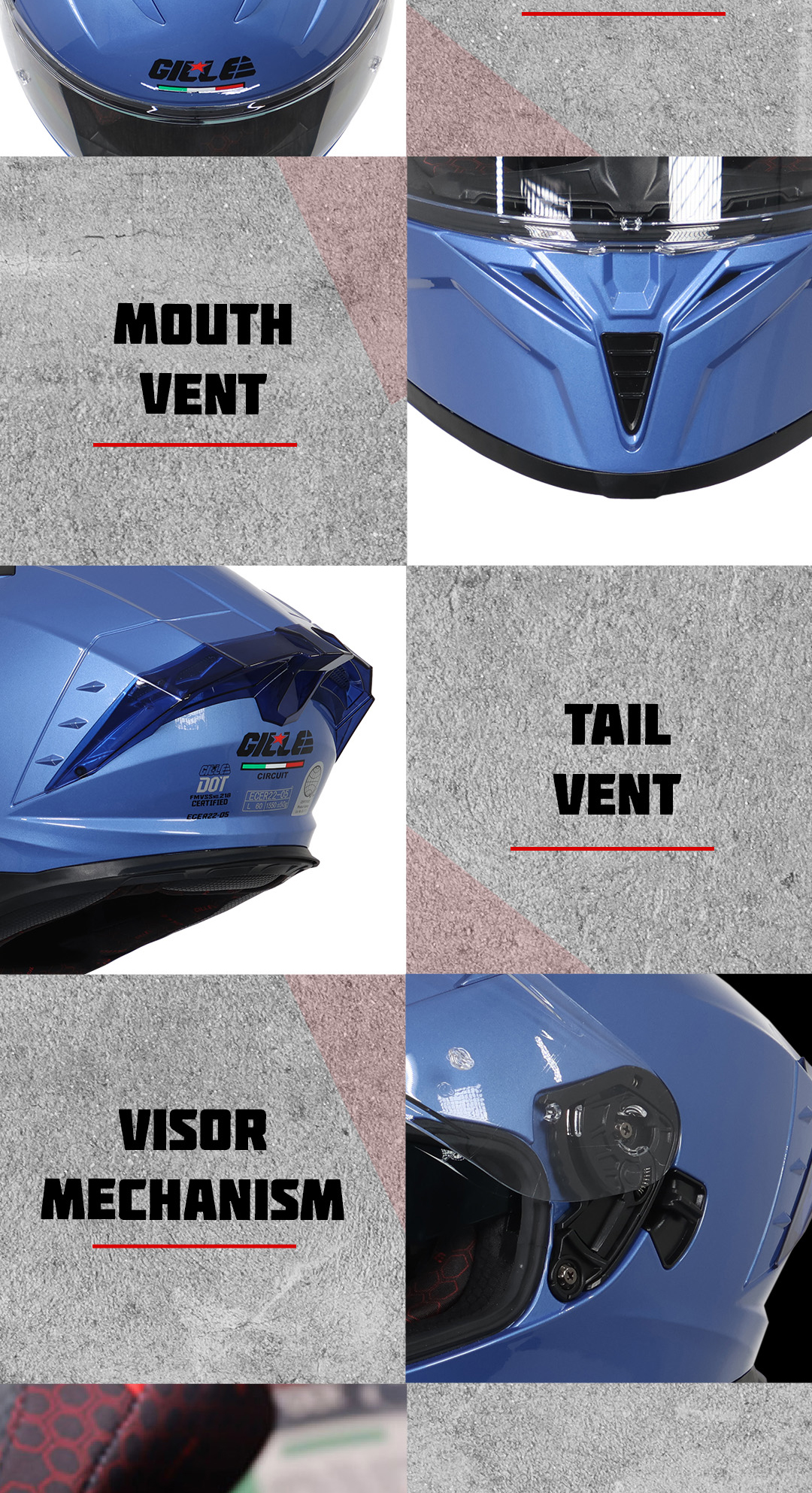 GILLE 843 CIRCUIT Plain Color Motorcycle Helmet Full Face Dual Visor ...