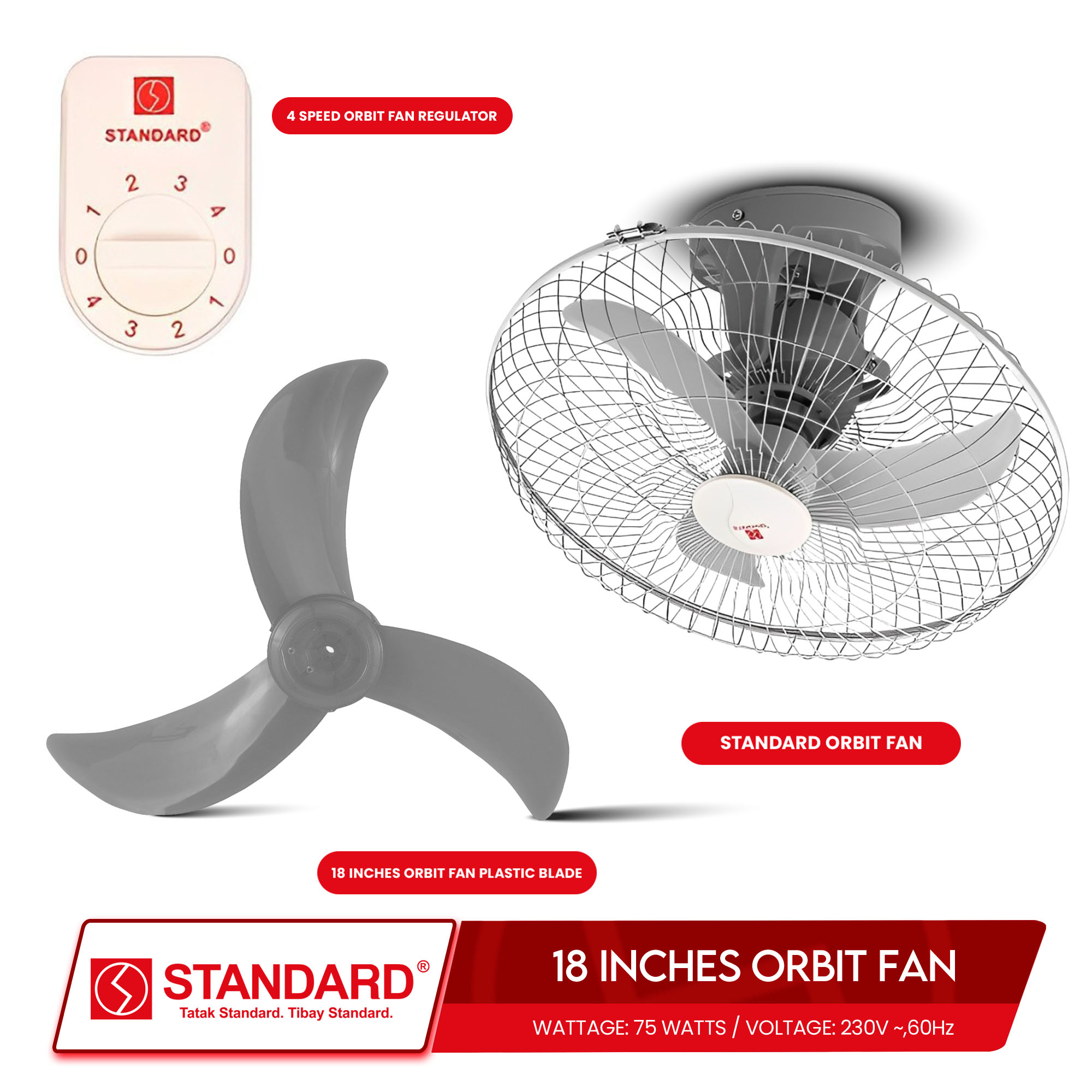 Standard Orbit Ceiling Electric Fan 18 Inches Banana Type Plastic Blade ...