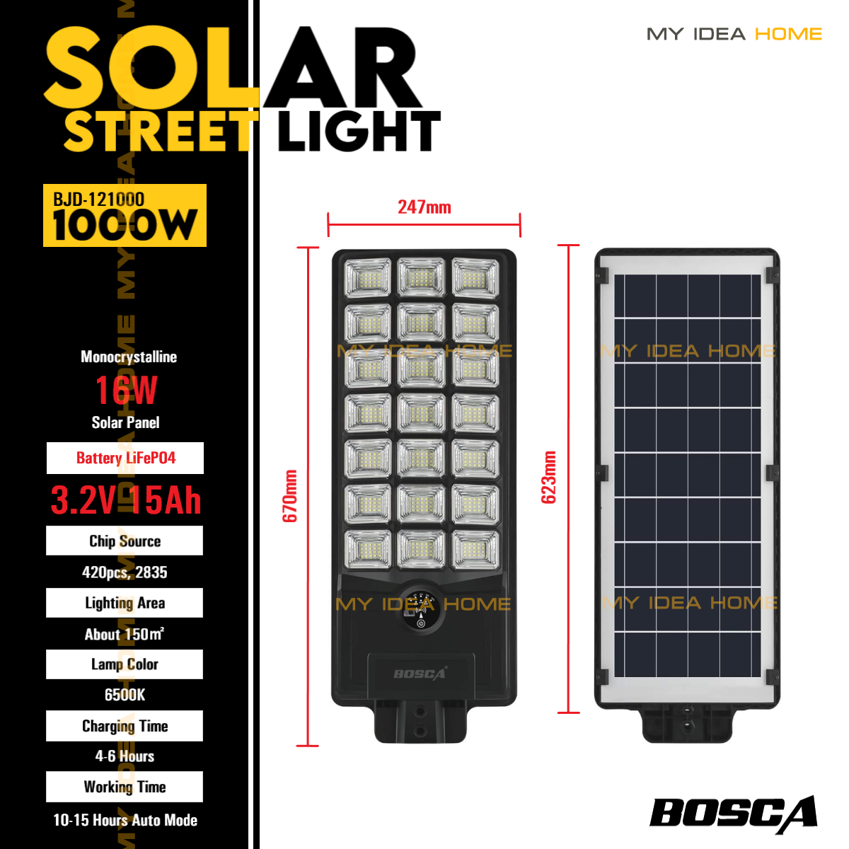 BOSCA Solar Street Light 1000W IP65 Waterproof Outdoor Solar Light ...