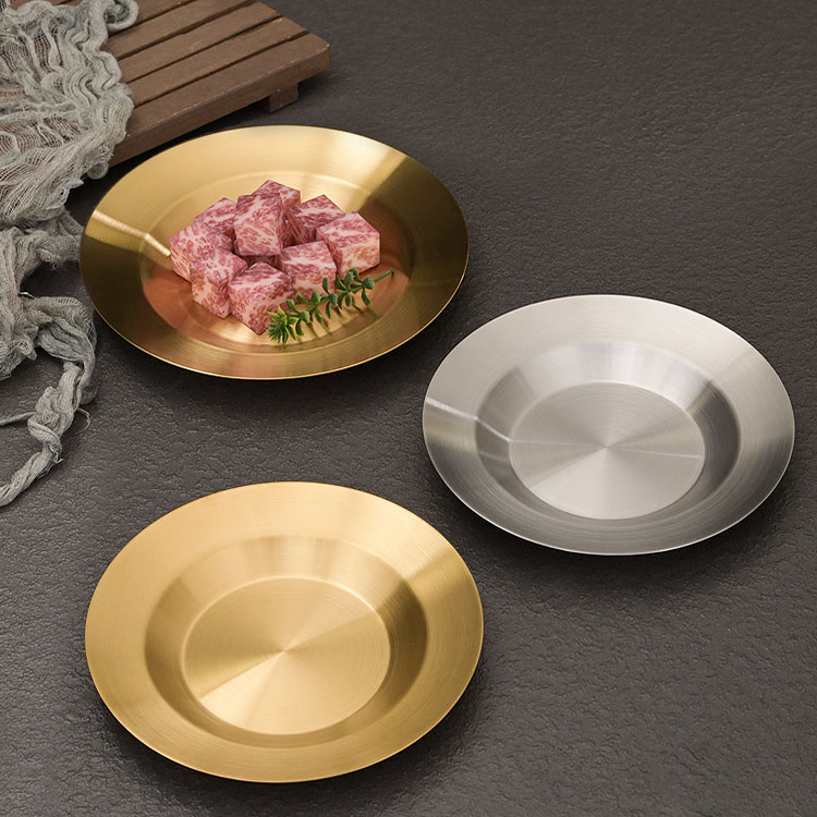 Round Plate Korean Dinner Plate Lunch Plates Stainless Steel Pasta ...