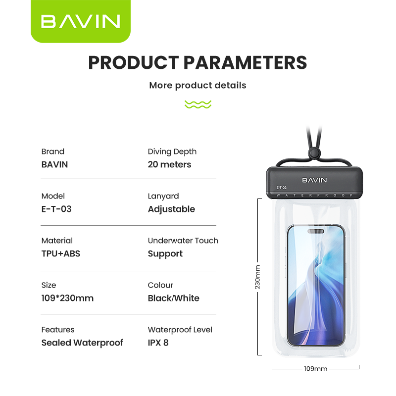 BAVIN ET03 Waterproof Phone Bag Touch-Screen Underwater Phone Pouch for Swimming Diving Water ...