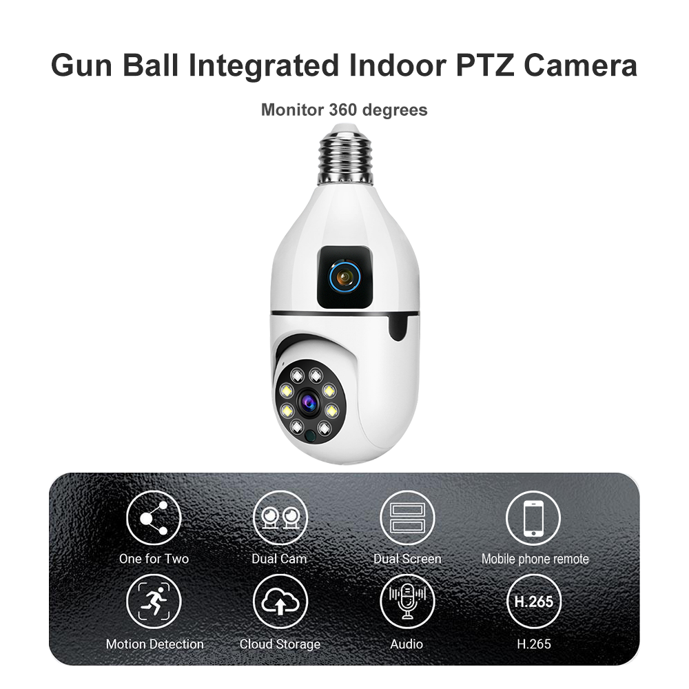 V380 SQ002 1080P Dual Lens Bulb 2.4G CCTV Camera 360 Rotation Night ...