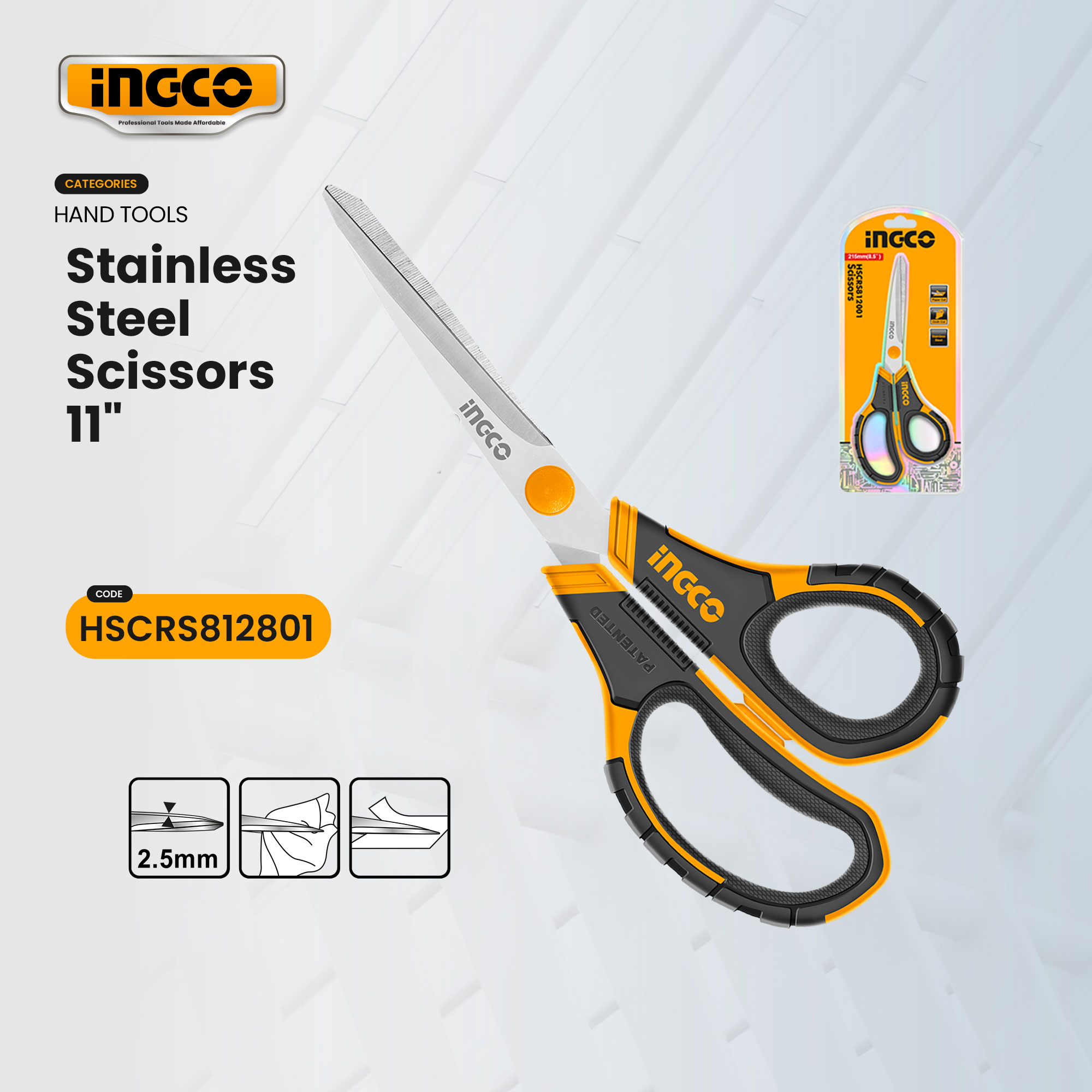 Ingco 11-Inch Stainless Steel Scissors HSCRS812801 IHT | Shopee Philippines