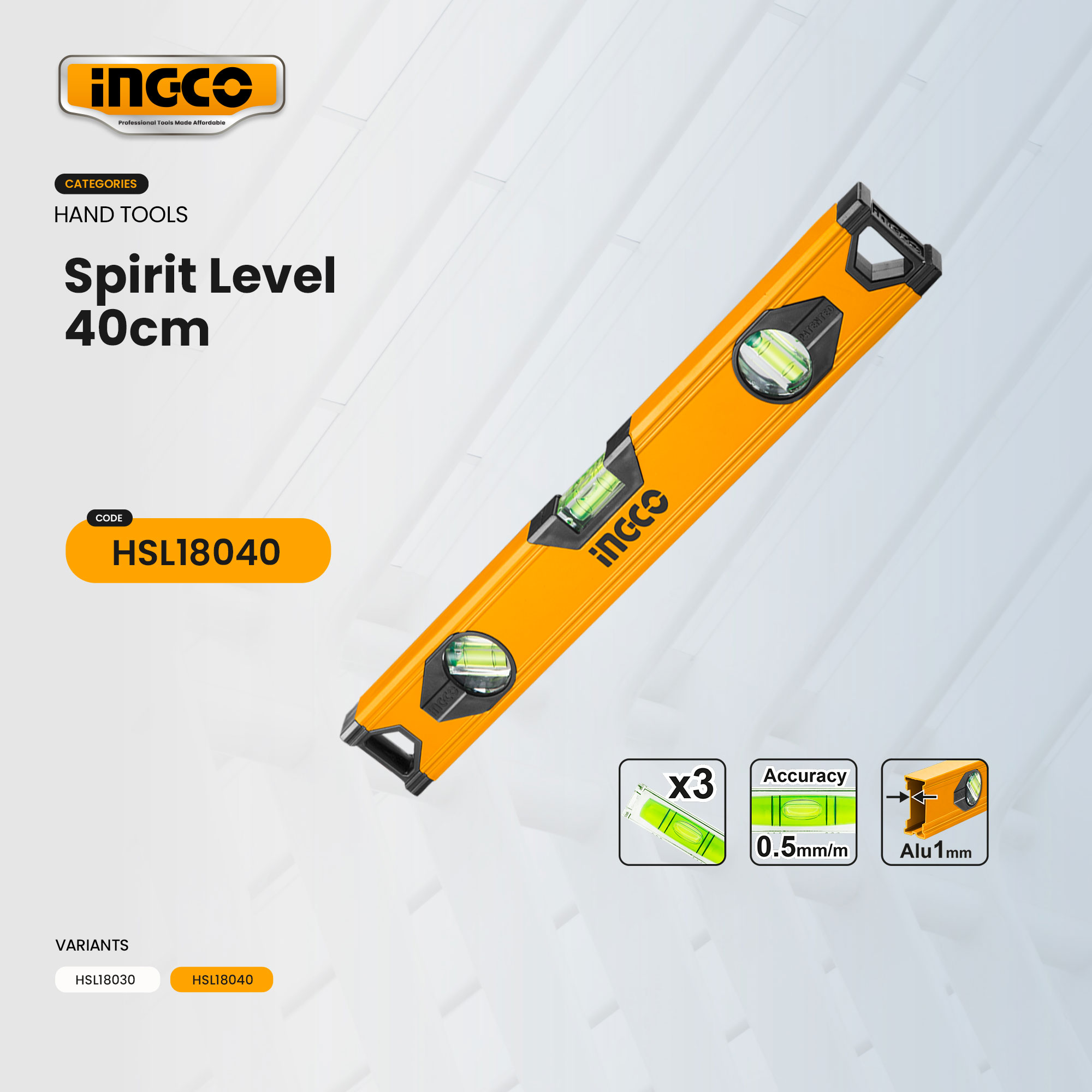 INGCO Spirit Level 30CM-40CM Aluminum Spirit Leveler Bubble Box ...