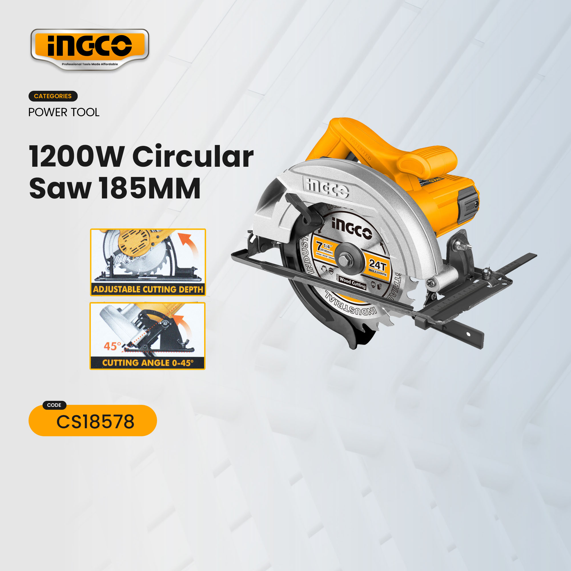 INGCO 1200W/1600W Electric Circular Saw Wood Cutter with 185mm Blade ...