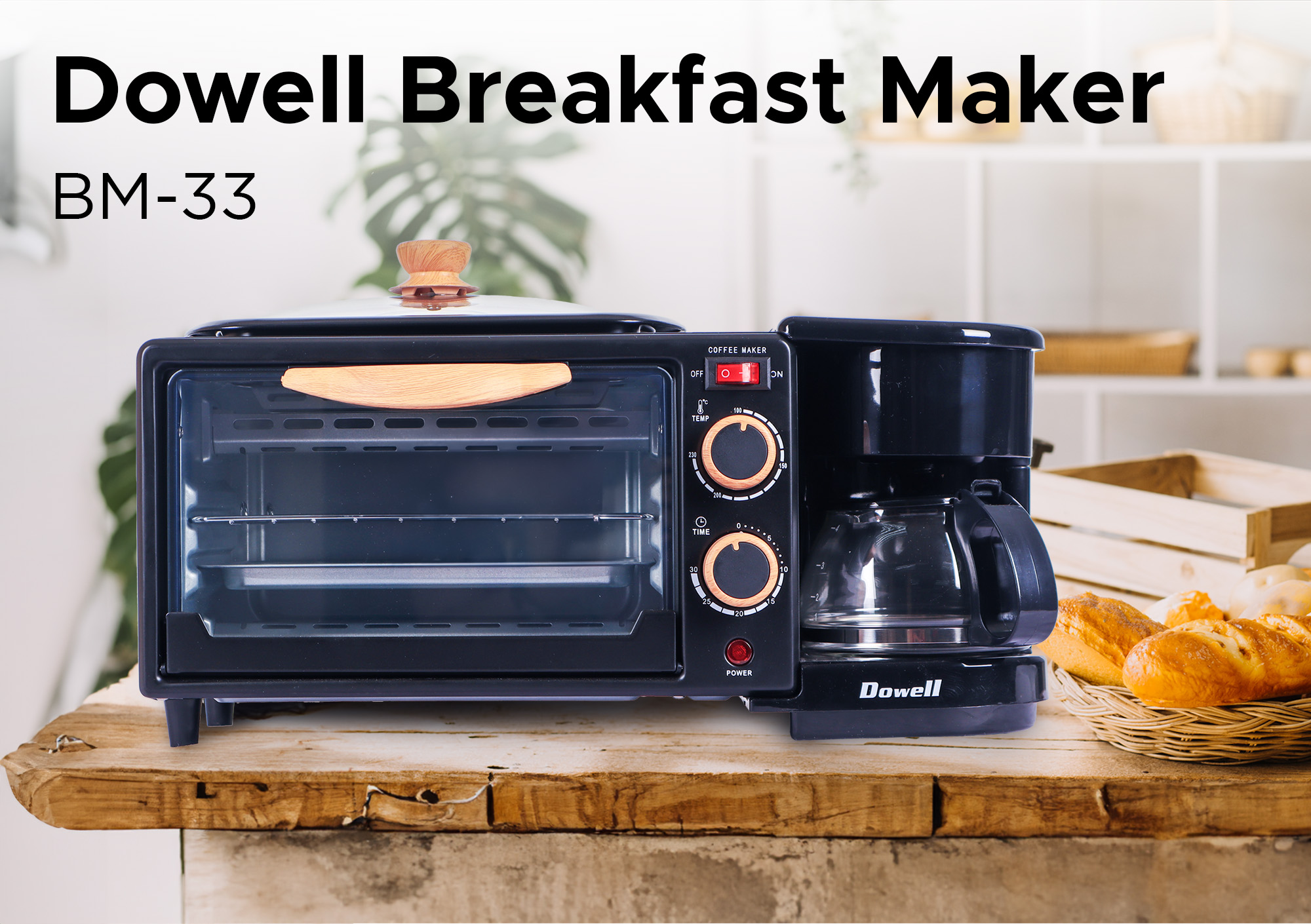 Dowell BM-33 3-in-1 Multipurpose Breakfast Maker 4-Cups Capacity 100 ...
