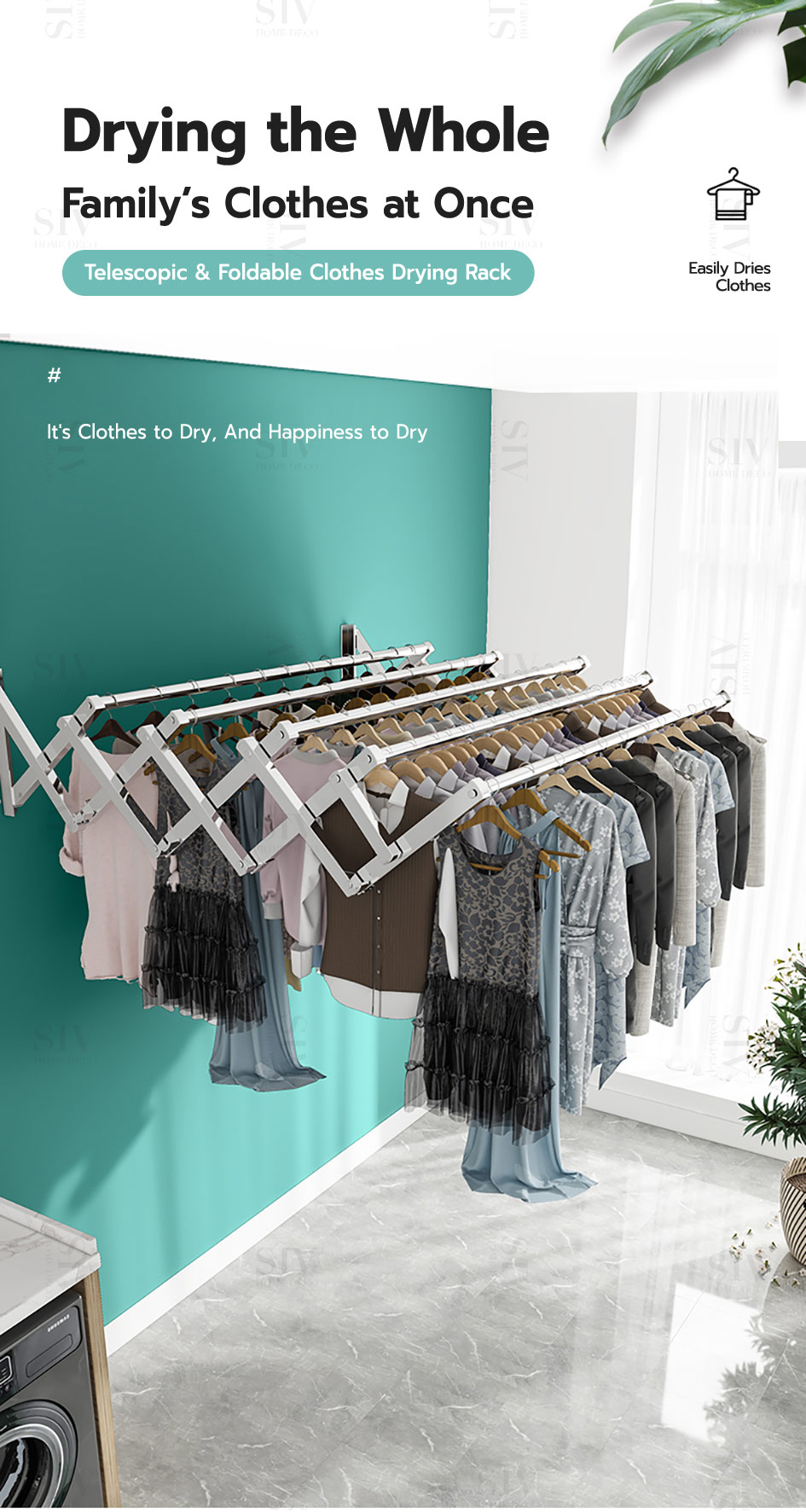 SIV 3/4/5 Bar Sampayan Foldable Stainless Steel Wall Mounted Clothes ...