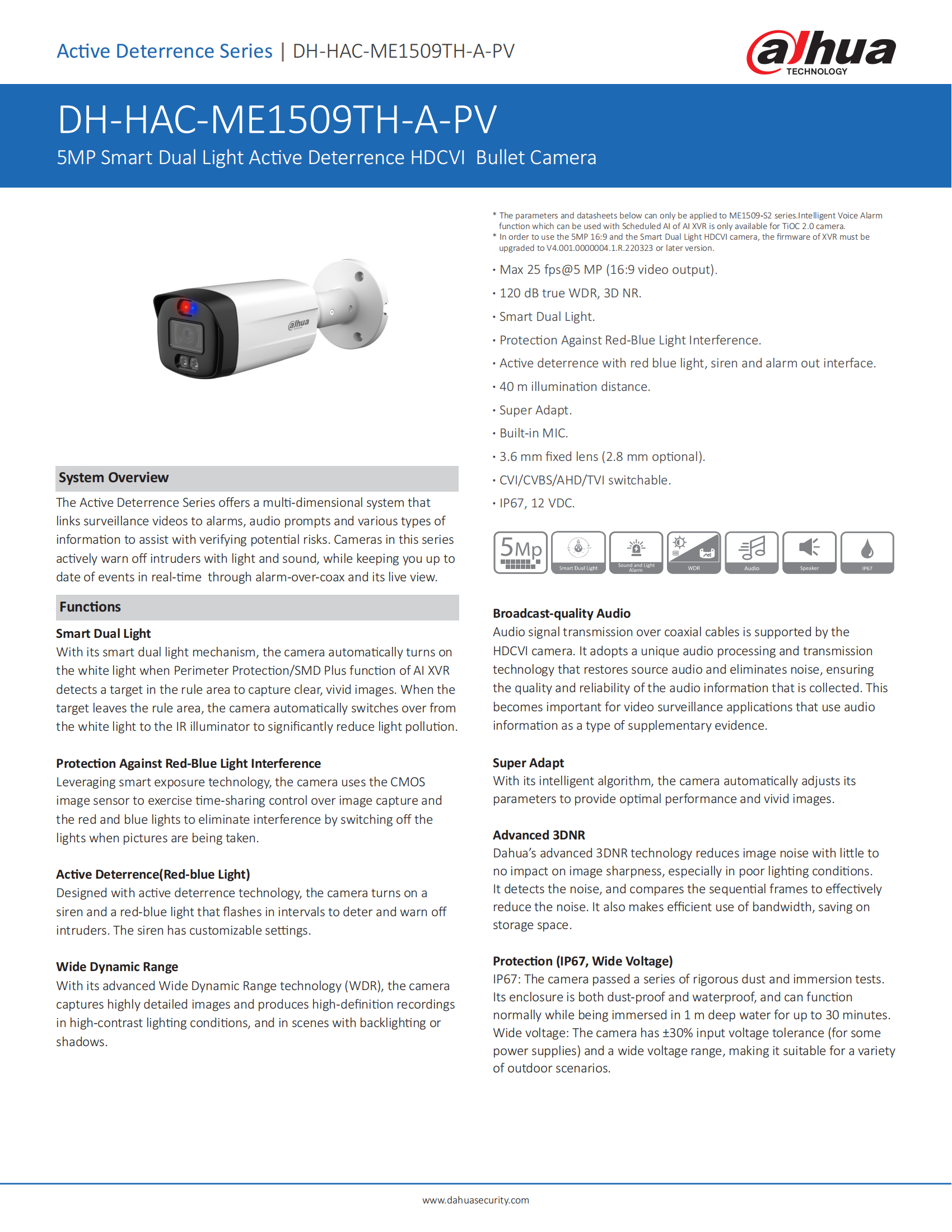 Dahua 2MP 5MP Smart Dual Light Active Deterrence HDCVI Bullet Camera with audio TIOC Alarm ...