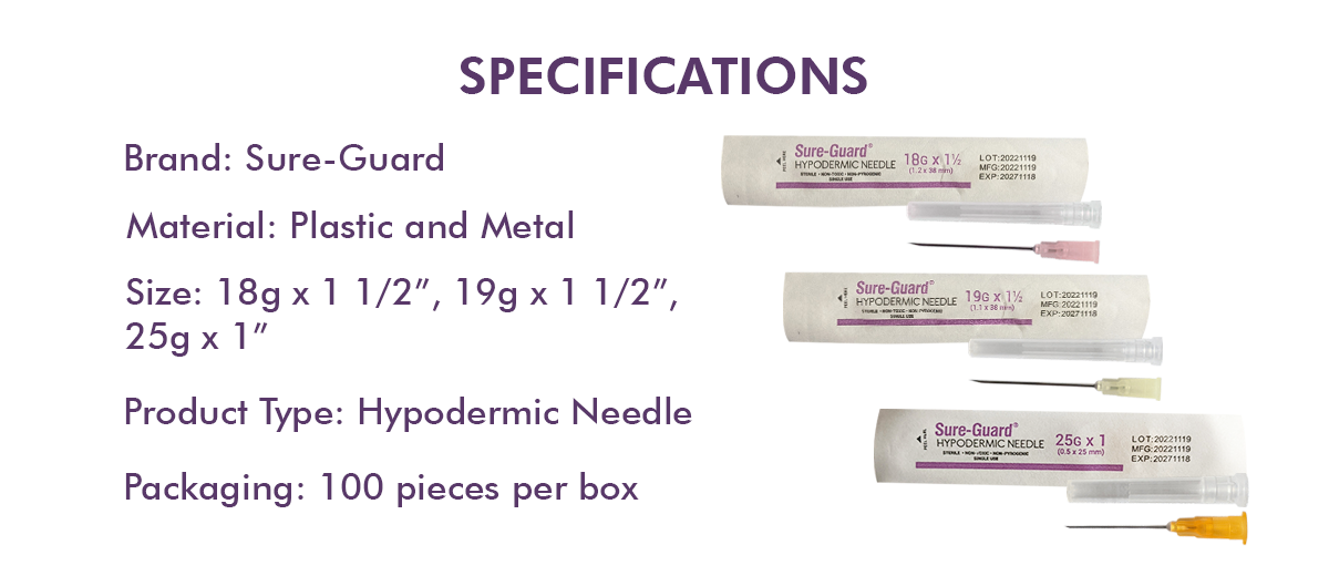 Sure-Guard Hypodermic Needles - Disposable Injection Needles (1 Box of ...
