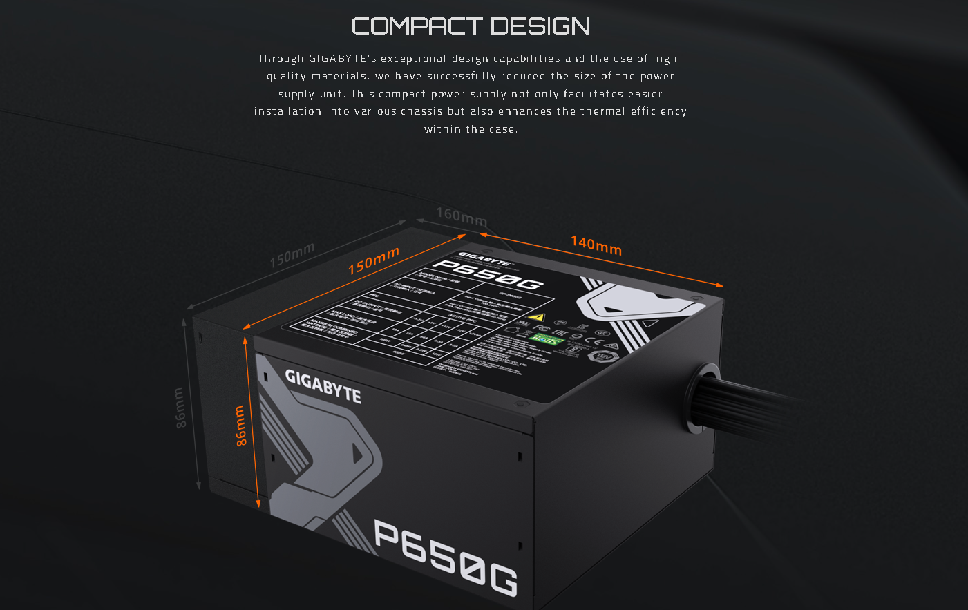 Gigabyte PSU 650Watts Power Supply Unit P650G 650W 80+ Gold Active PFC ...