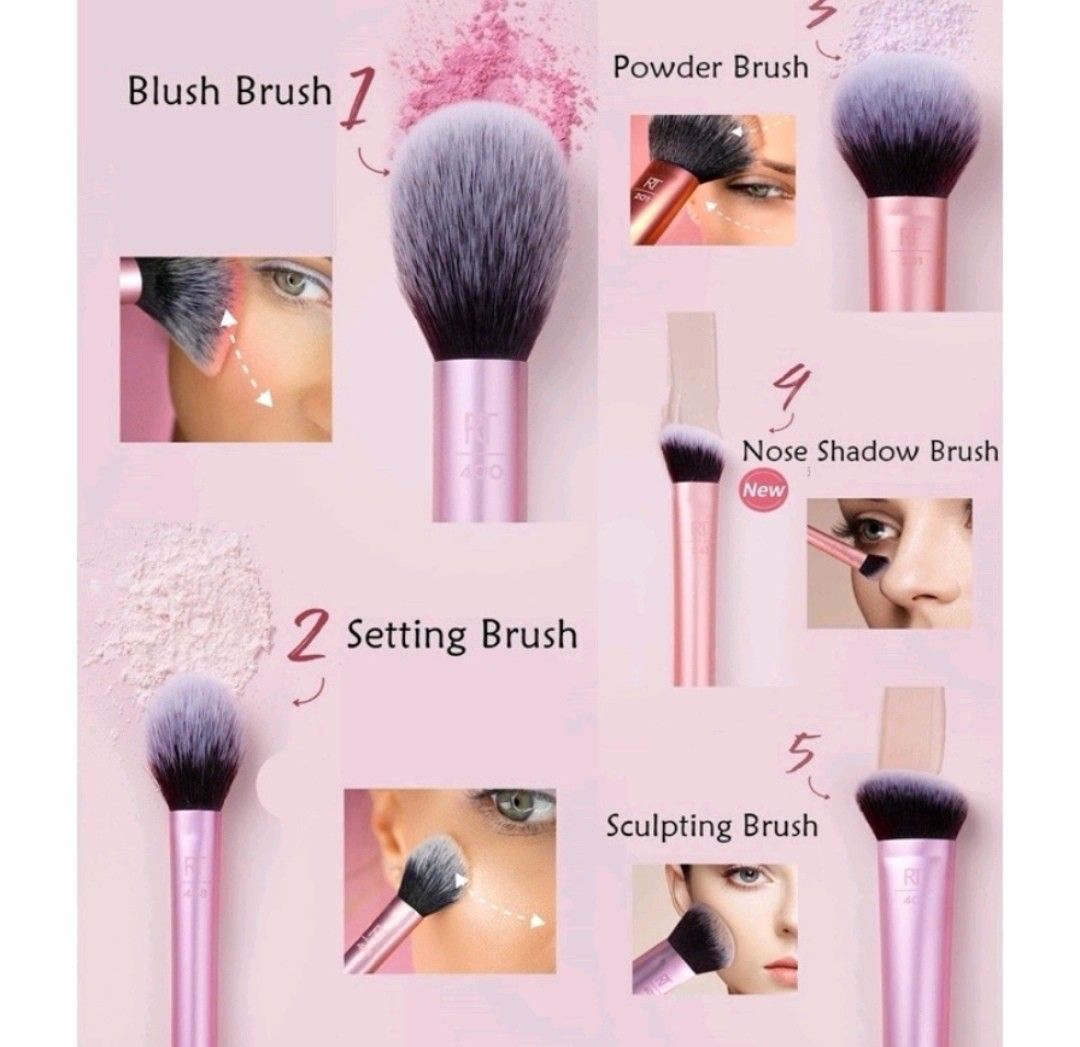 5 in 1 Real Techniques Face Essentials Face Blush Setting Sculpting Powder Makeup Brush Set ...
