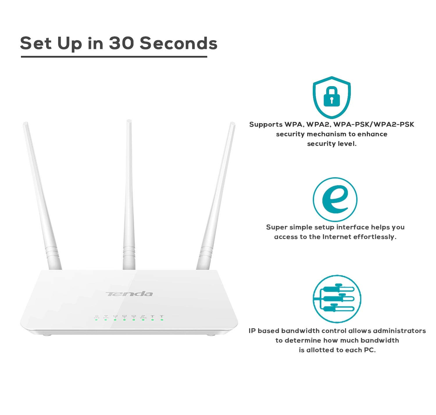 Tenda F3 300Mbps Wi-Fi Router Easy Setup WPS Button Parental Control ...