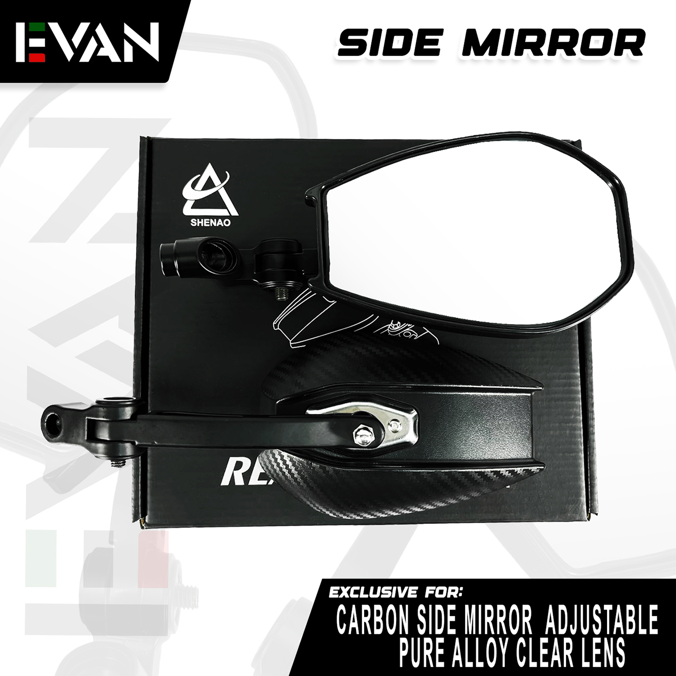 EVAN.PH 1 PAIR UNIVERSAL CARBON SIDE MIRROR FULLY ADJUSTABLE CLEAR LENS ...