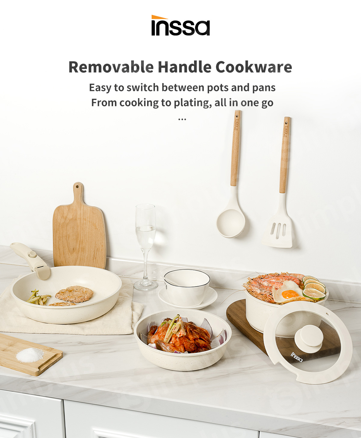 INSSA Removable Handle For Non Stick Frying Pan 5 Pcs Cookware Set ...