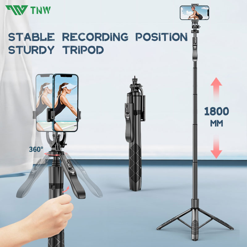 TNW L18 Selfie Stick Travel Tripod 1800mm Monopod Anti-Shake Handheld Tripod with Remote Control ...