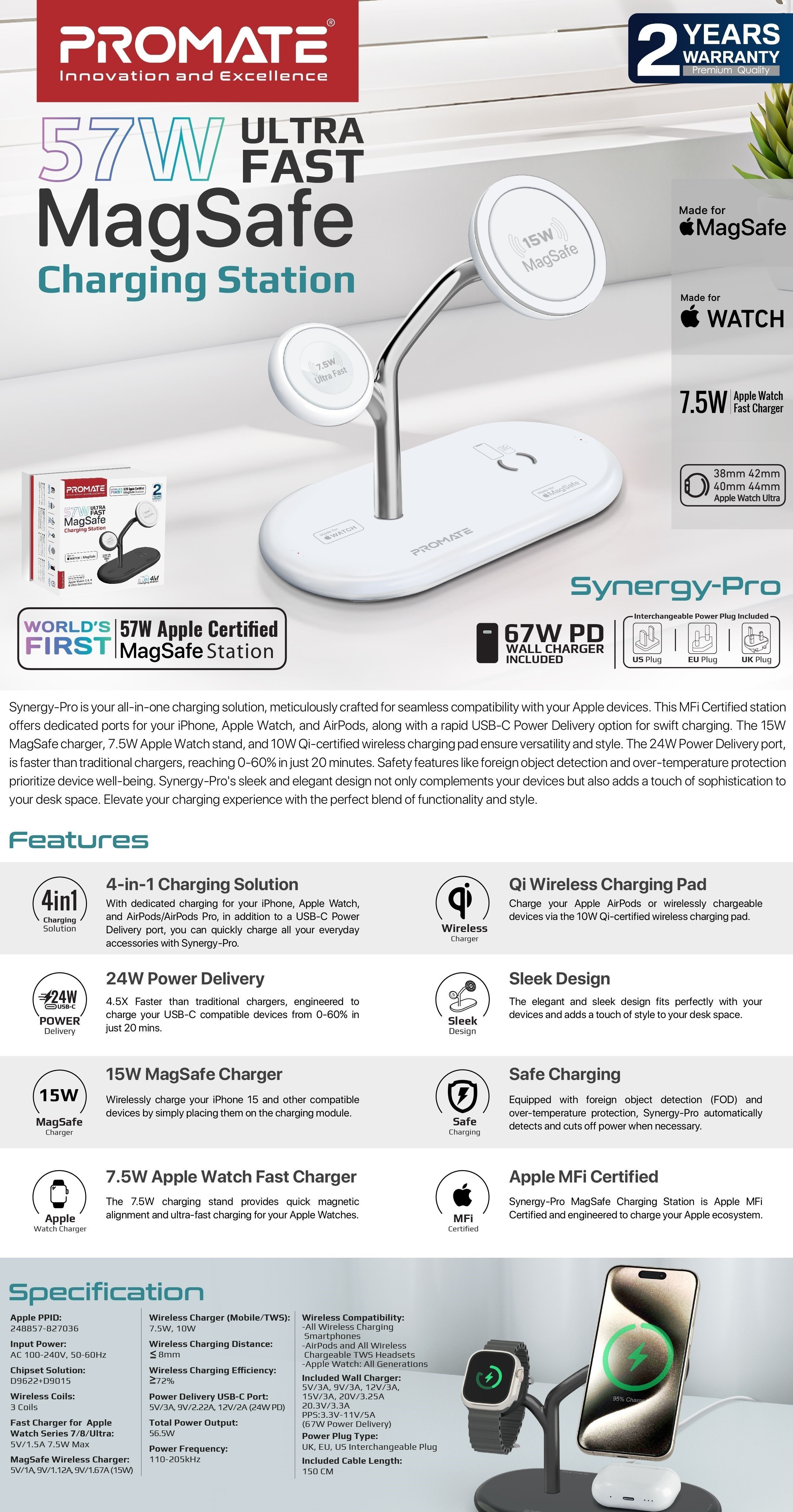 Promate Synergy-Pro 57W High Speed MagSafe Charging Station | Shopee ...