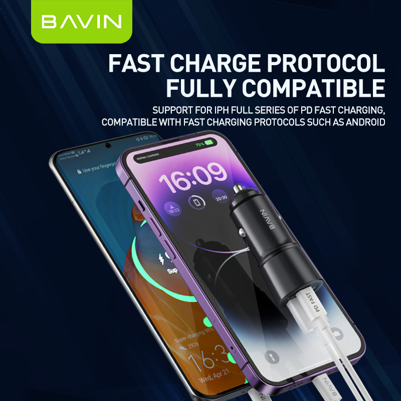 BAVIN PC920 20W PD Fast Charging Car Charger Dual USB & Type-C Port ...