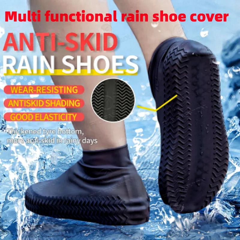 Silicone Waterproof Black Shoe Cover Non-Slip Reusable Shoes Cover Wear ...