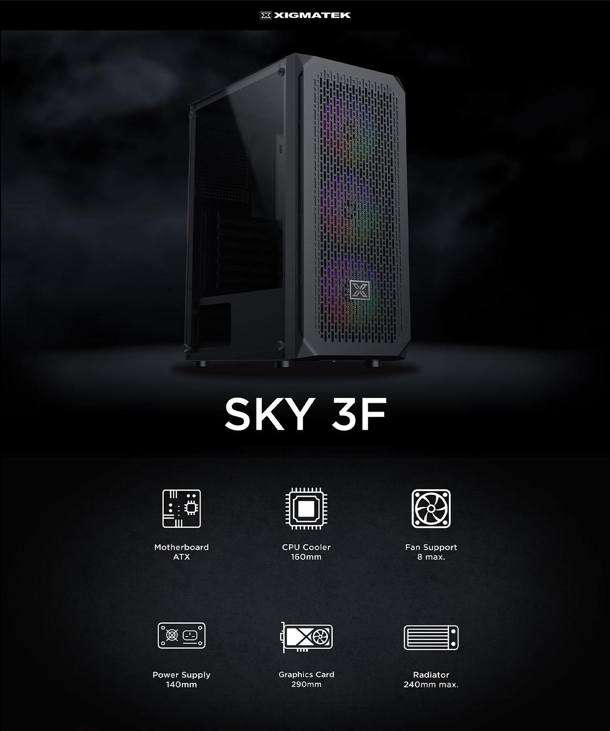 XIGMATEK Sky PC Case - Mid Tower / Mesh / Tempered Glass / with 3 Black Fans | Shopee Philippines
