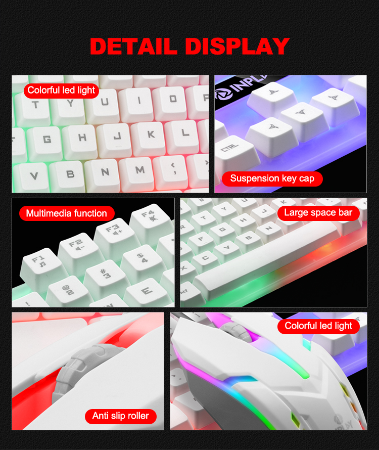 Inplay STX200 Keyboard Mouse Set Rainbow RGB Suspended Backlit Gaming ...