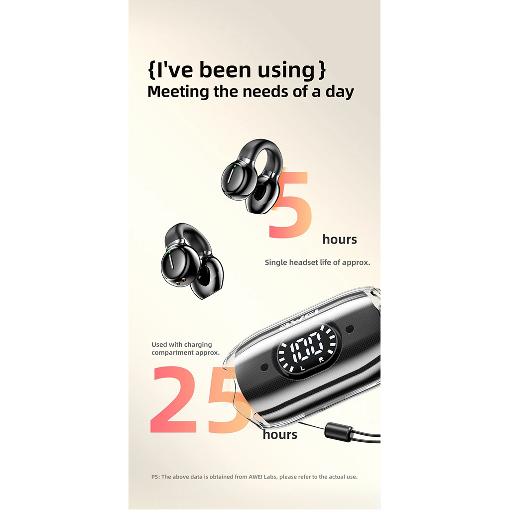 Awei TZ7 OWS Bluetooth Clip Earpone Smart Touch with Charging Case HiFi ...