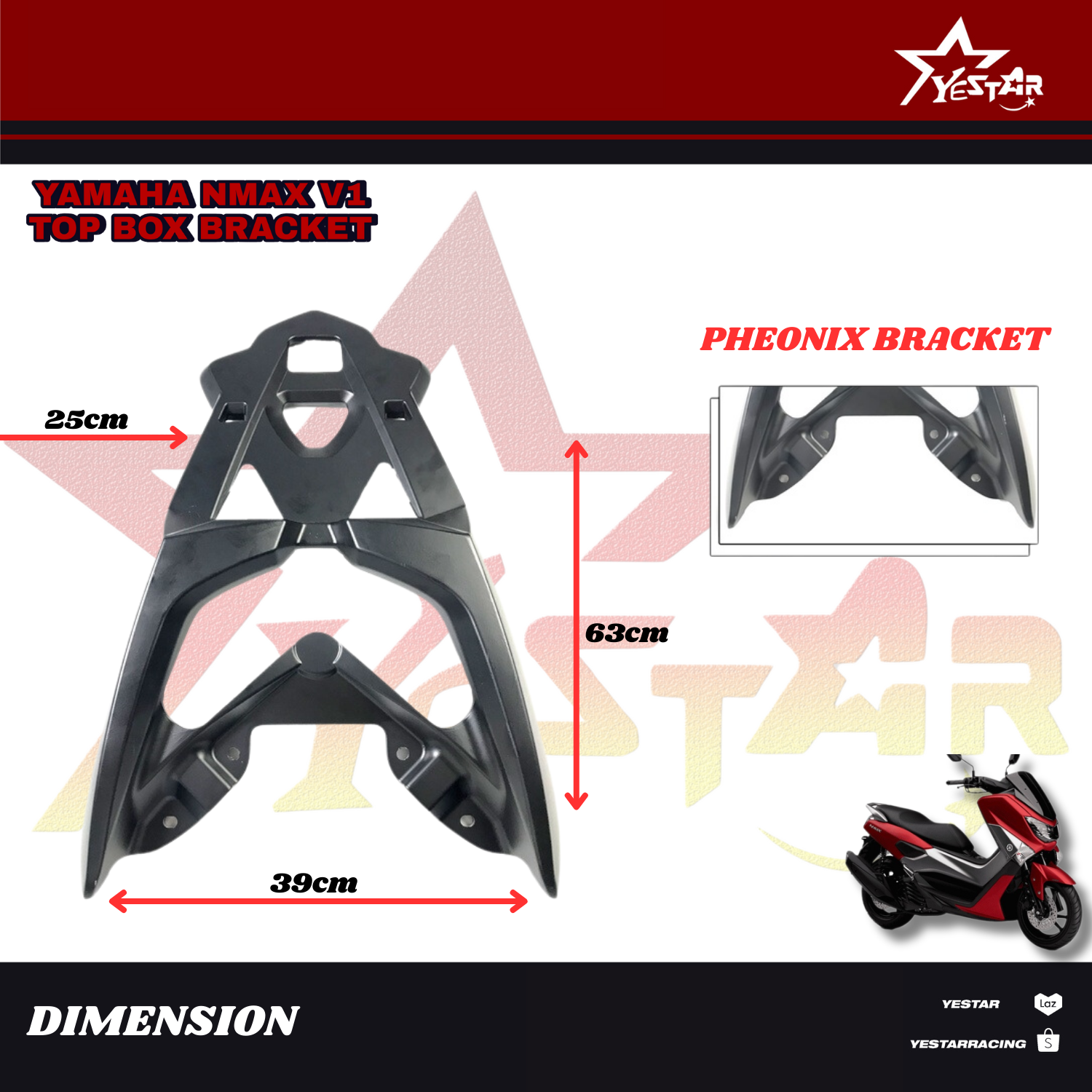 Yamaha Nmax v1 2018 And ER 150 n 2 Holes Bracket Top Box Moto Box Grab ...