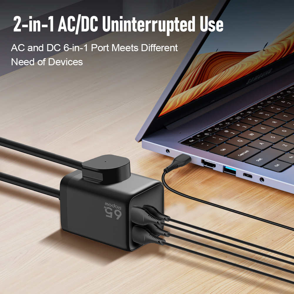 Rapow RS65 65W GaN Multi-Interface Desktop Powerstrip 2AC+2U+2C 6-in-1 ...