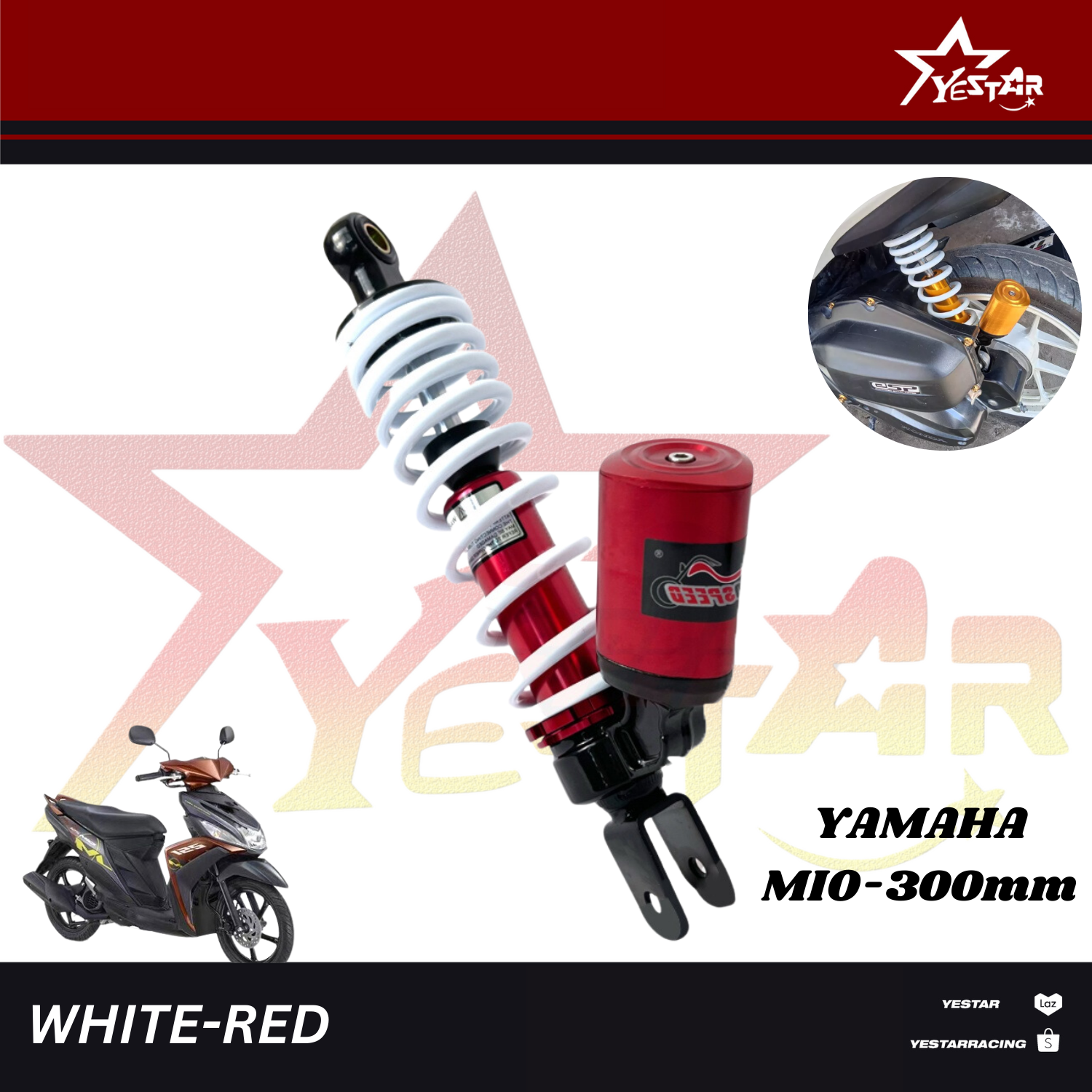 1 Pc Rear Mono Shock Absorber With Gas Tank 300mm Fazzio Click Beat FI ...