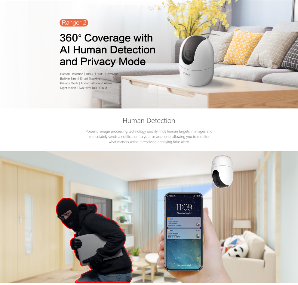 IMOU Ranger 2C 2MP/3MP IP CAM 360 Human Detection Night Vision Baby ...