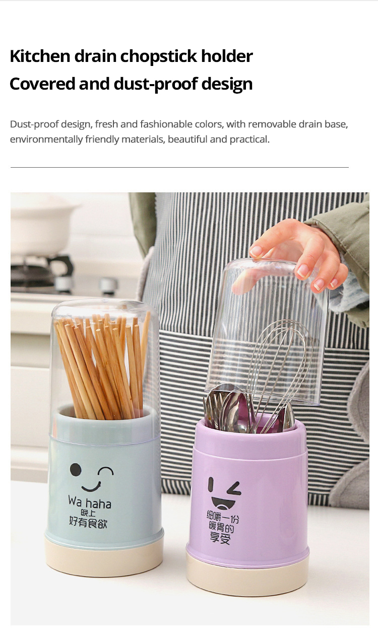 Dustproof Chopstick Holder with Cover Cylinder Detachable Flatware Rack ...