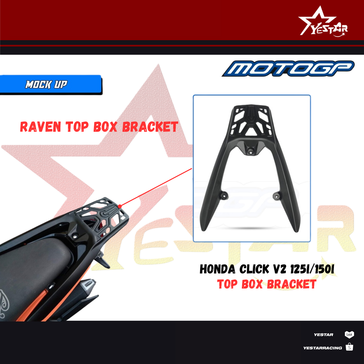 Yestar Honda Click v2 raven v5 Bracket Top Box Moto Box Grab Bar ...